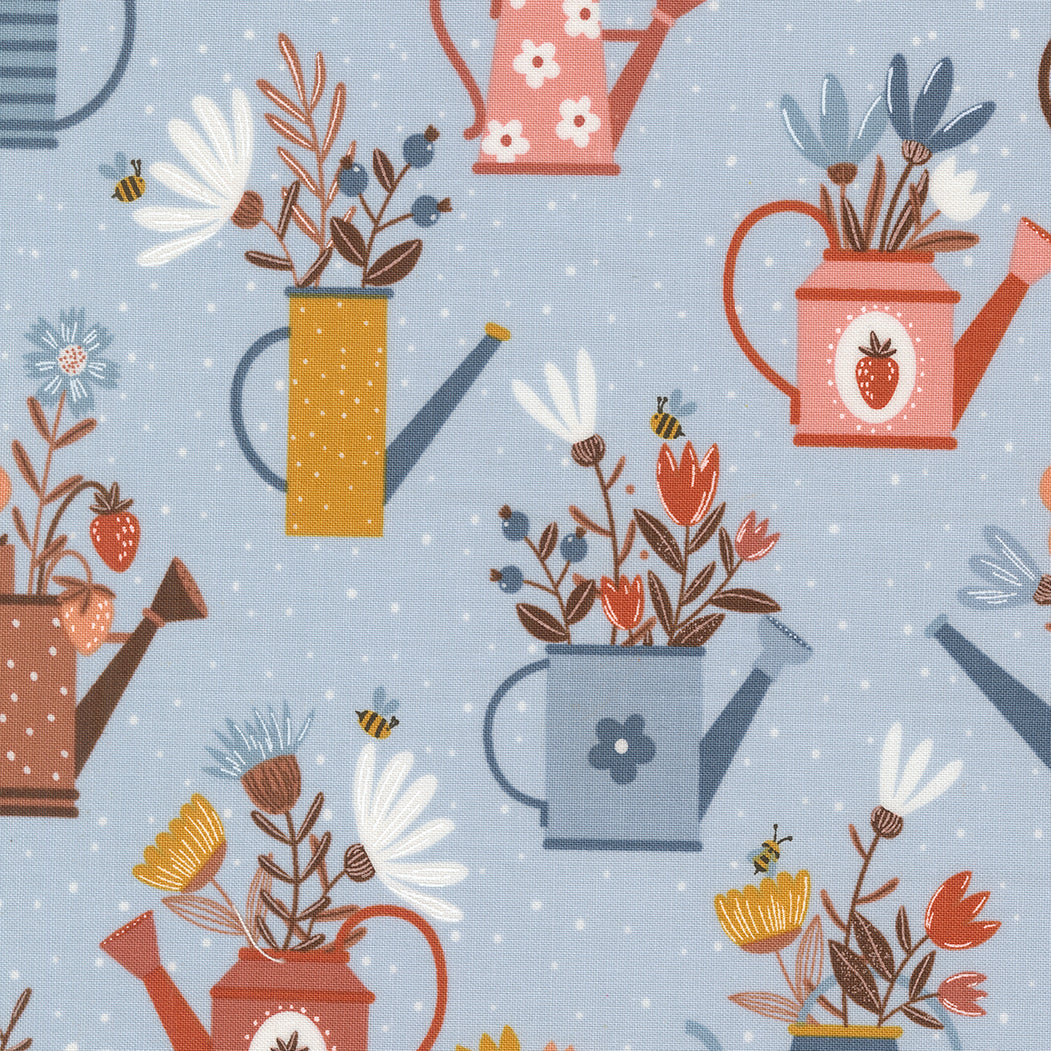 Blossoms and Blooms Watering Cans Powder Blue M3905019 by Elena Amo fo ...