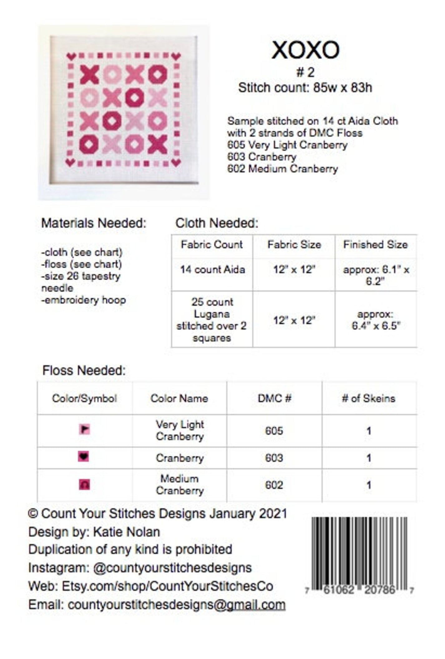 XOXO Cross Stitch Pattern by Count Your Stitches Designs – The Rural ...